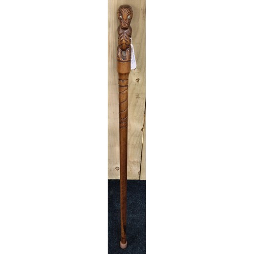 New Zealand Māori tokotoko hand carved walking stick set with shell ...
