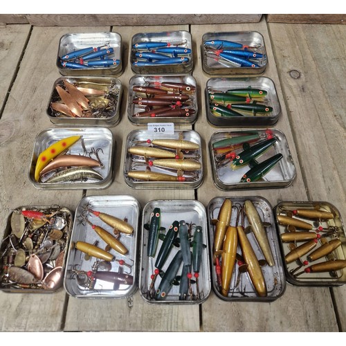 Tray of Dibro, Abu and Canadian Wriggler lures; Dibro Devon Minnows and ...