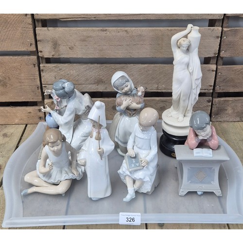 A Tray of Spanish pottery Nao & Lladro figures, Parian ware Venus Greek ...