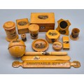 Tray of Mauchline ware; some rare items; W&A Smith Inimitable strap ...