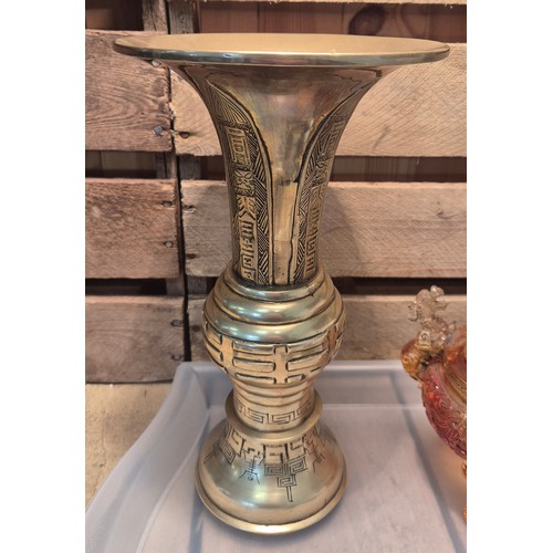 Tray of Chinese collectables; Pressed glass censor pot decorated with ...