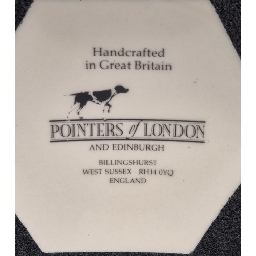 Pointers of London boxed Whisky decanter and six glasses. "The Thoroughbred Racing Decanter". Empty.