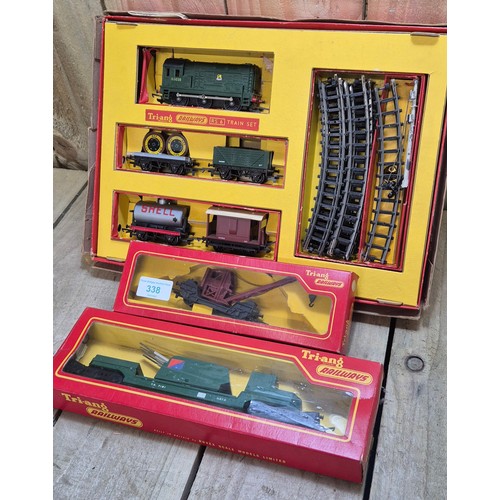 Tri- Ang Railways set and two boxed Train carts. Crane Truck & Rocket ...
