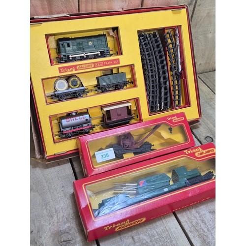 Tri- Ang Railways set and two boxed Train carts. Crane Truck & Rocket ...