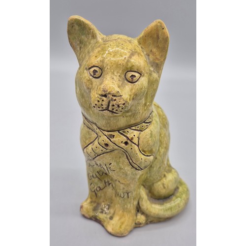 Ewenny pottery cat figure with Jones Bridgend signature to base. 18.5cm ...