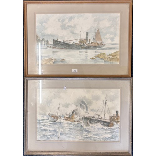 Eugene D' Espremenil Two Watercolours- Scottish steam Trawlers fishing ...