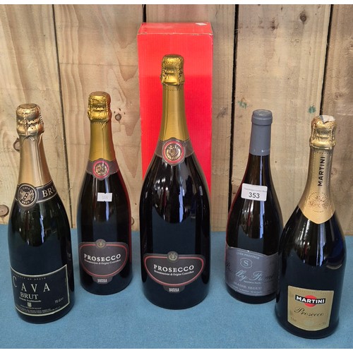 Collection of Five Bottlings; Prosecco Magnum. Cava Brut and Martini ...