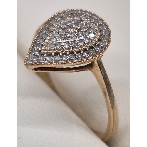 9ct yellow gold and diamond cluster ring. Tear drop design cluster ...