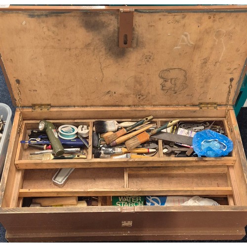 Joiners wooden tool chest and tools.