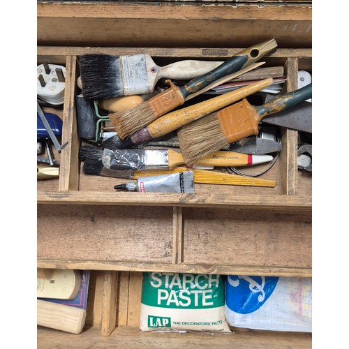 Joiners wooden tool chest and tools.