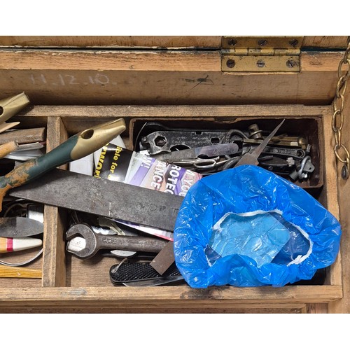 Joiners wooden tool chest and tools.
