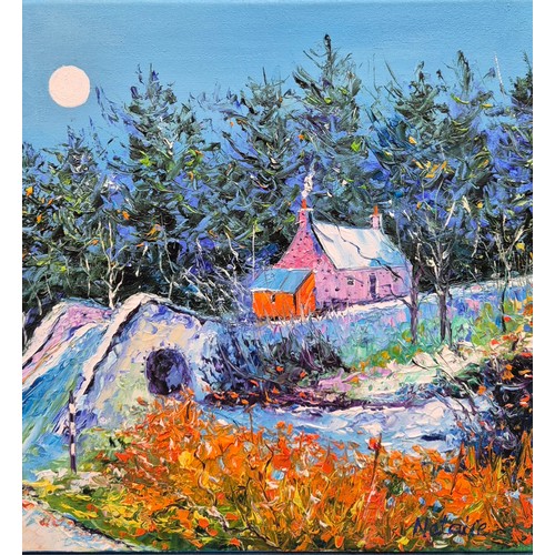 Natalie Souter Original oil on canvas titled "Harvest moon over knock ...
