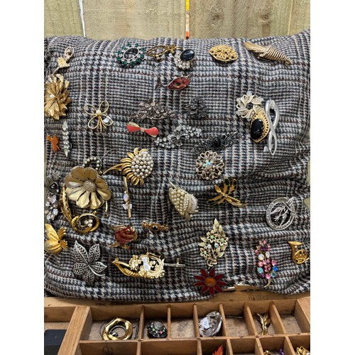 Large Collection of Costume Brooches within printing block tray ...