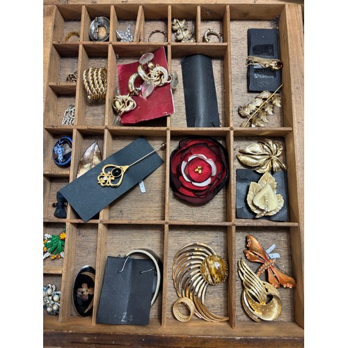 Large Collection of Costume Brooches within printing block tray ...