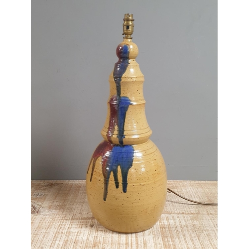 Large Badger Hill Irish Pottery Table Lamp with Shade, Height 80cm Overall