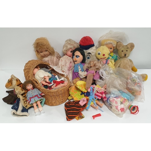 Lot of Assorted Vintage Teddies, Dolls and Accessories