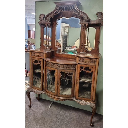 Edwardian Carved mahogany mirrored back side cabinet, H: 190cm x W ...