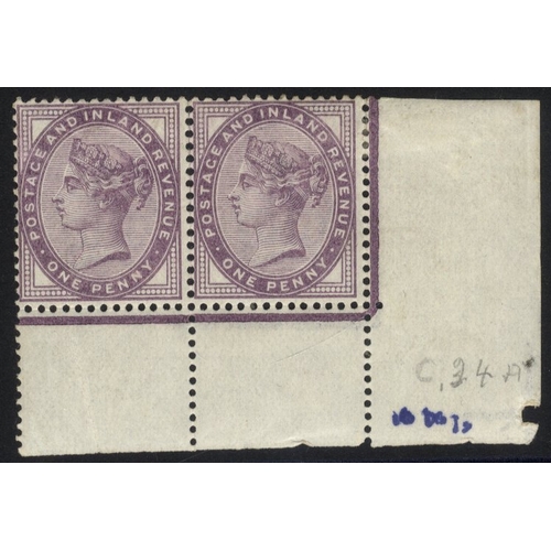 1881 1d lilac Die II (16 dots) corner marginal M pair with no Control ...