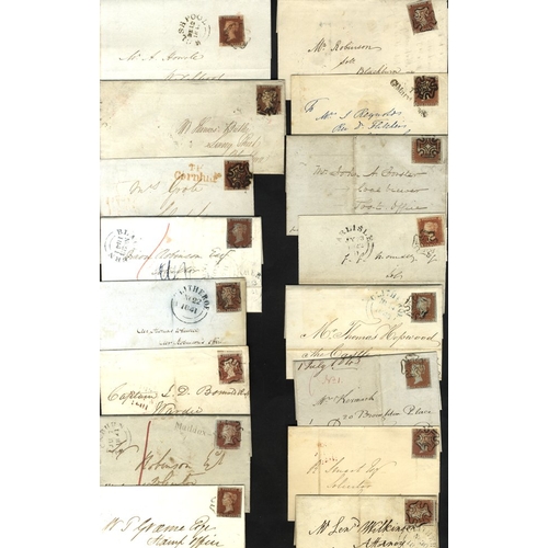 1841 1d red Plated examples on cover, 66 covers each with a description ...