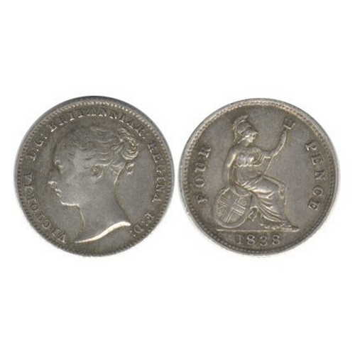 1838 groat, Britannia reverse, GVF/AEF, pleasing tone.