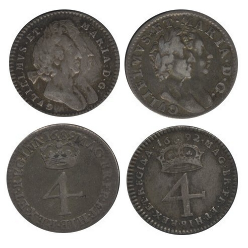 1689 & 1692 (straight date) fourpences (groats), VF and GVF ...