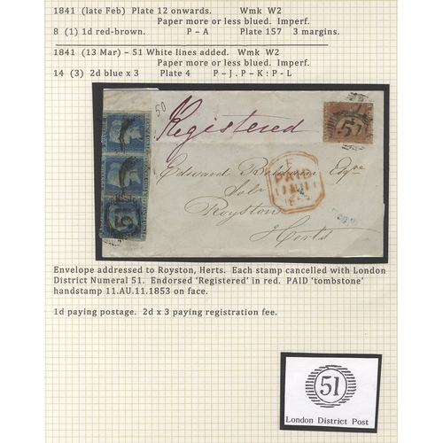 1853 registered cover from London to Royston, Herts, franked 1841 1d ...