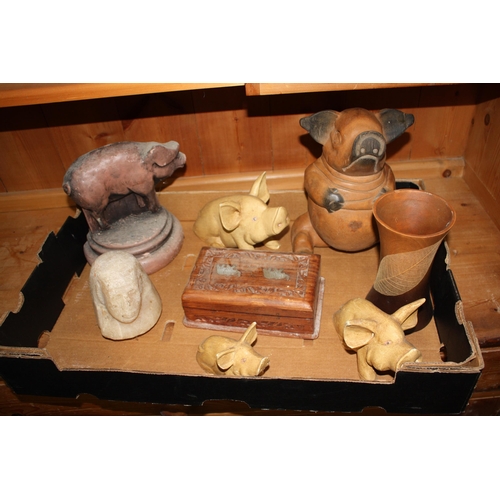 Alan Wallis pink doorstop, wooden pigs etc