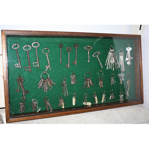 Framed montage assorted vintage keys 27" x 14 1/2"