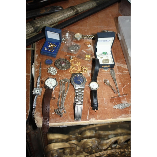 Assorted watches, silver pusher etc
