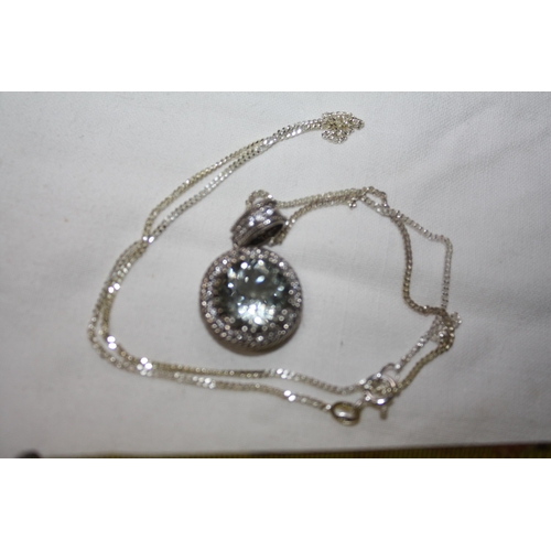 Silver stone set pendant necklace