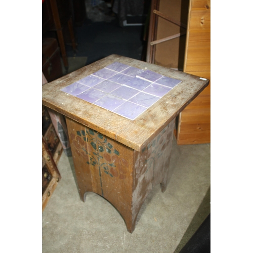 Deco oak tile topped table 24" h. x 18" square- needs re-gluing