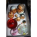 3 glass paperweights & Russian doll set