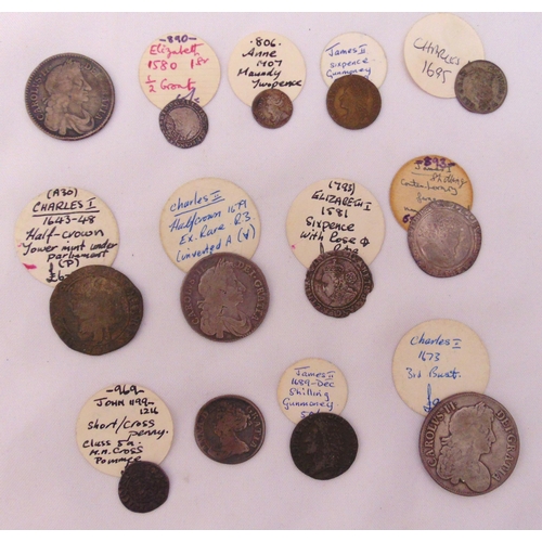 A quantity of early GB coins to include Elizabethan, James I, James II ...