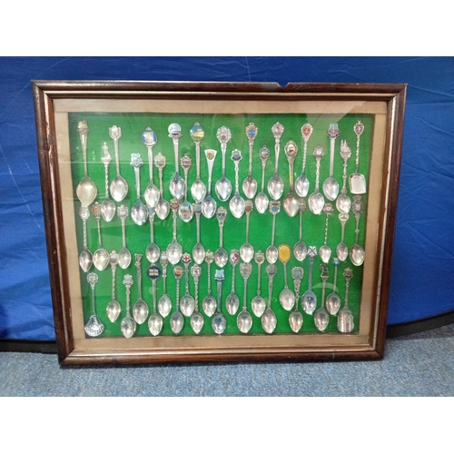 A huge collection of spoons in a wood and glass display frame, some ...