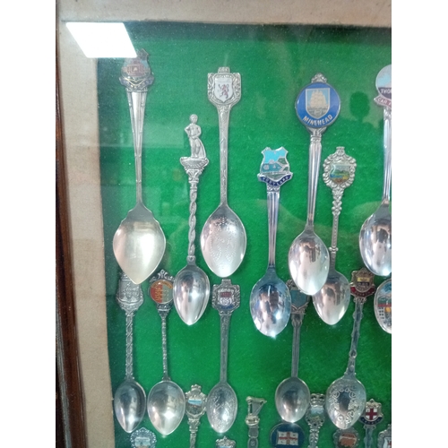 A huge collection of spoons in a wood and glass display frame, some ...