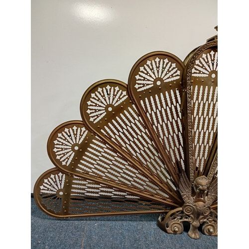 Brass French Art Nouveau Peacock Fireplace Screen/Guard
