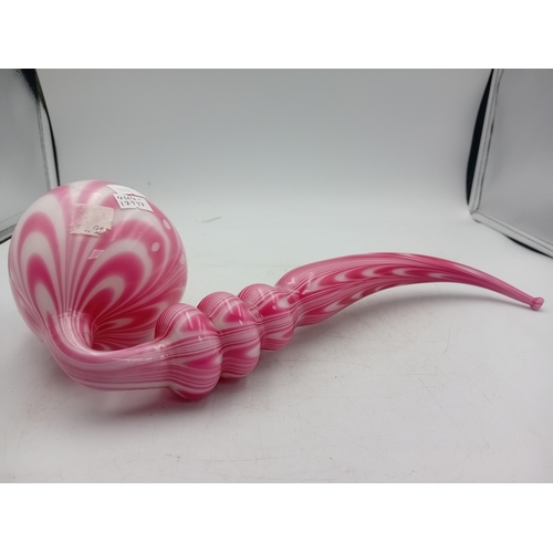 A Nailsea Glass Decorative Pink Pipe Also Known As A "Frigger"