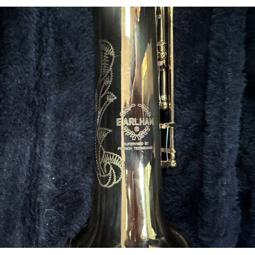 Earlham Soprano Saxaphone, with mother of pearl inlaid keys and an ...