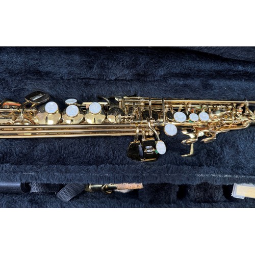 Earlham Soprano Saxaphone, with mother of pearl inlaid keys and an ...