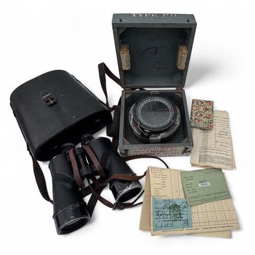 WW2 RAF P11 compass No 6A/1672 in wooden box of issue, inside of box ...