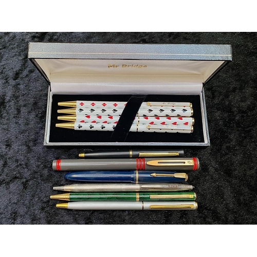 Collection of Pens including Waterman and Parker fountain pens, Bridge ...