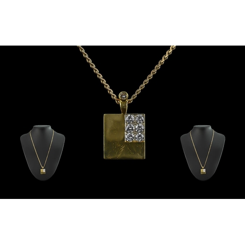 18ct Gold Diamond Contemporary Set Square Shaped Pendant with Attached ...