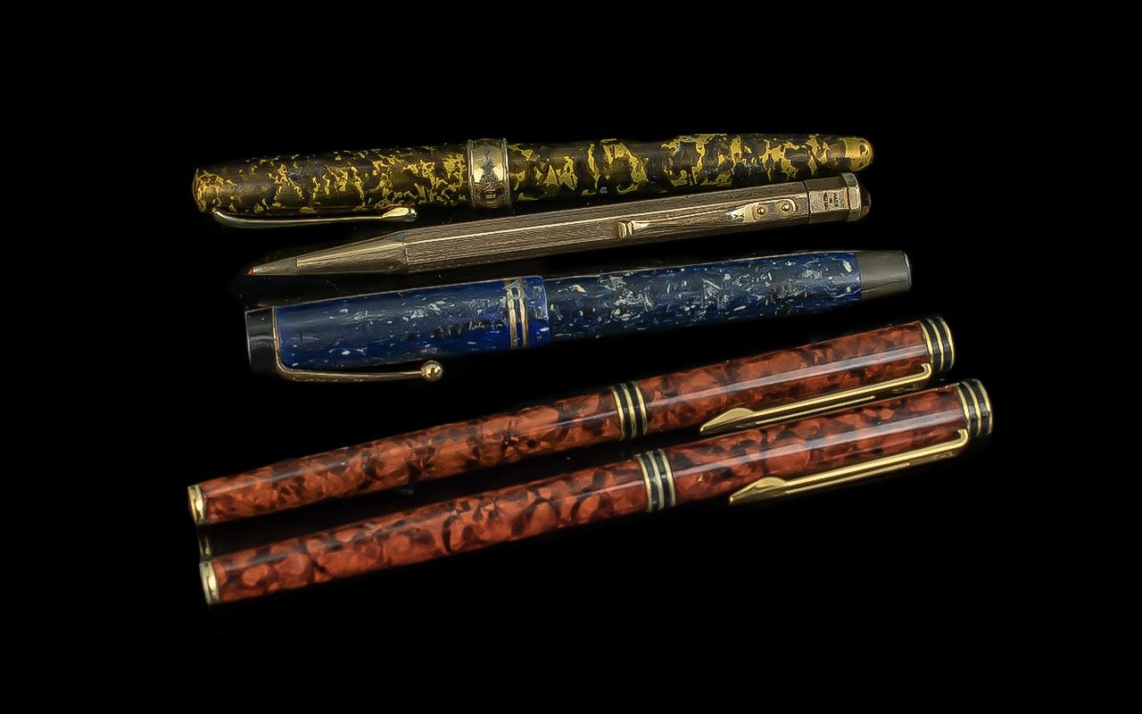 Collection of Vintage Pens, including a boxed set of fountain pen and ...