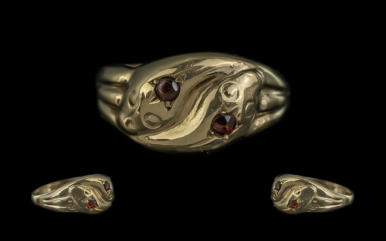 Antique Period 9ct Gold Double Snake Head Ring, Each Snakes Head Set ...