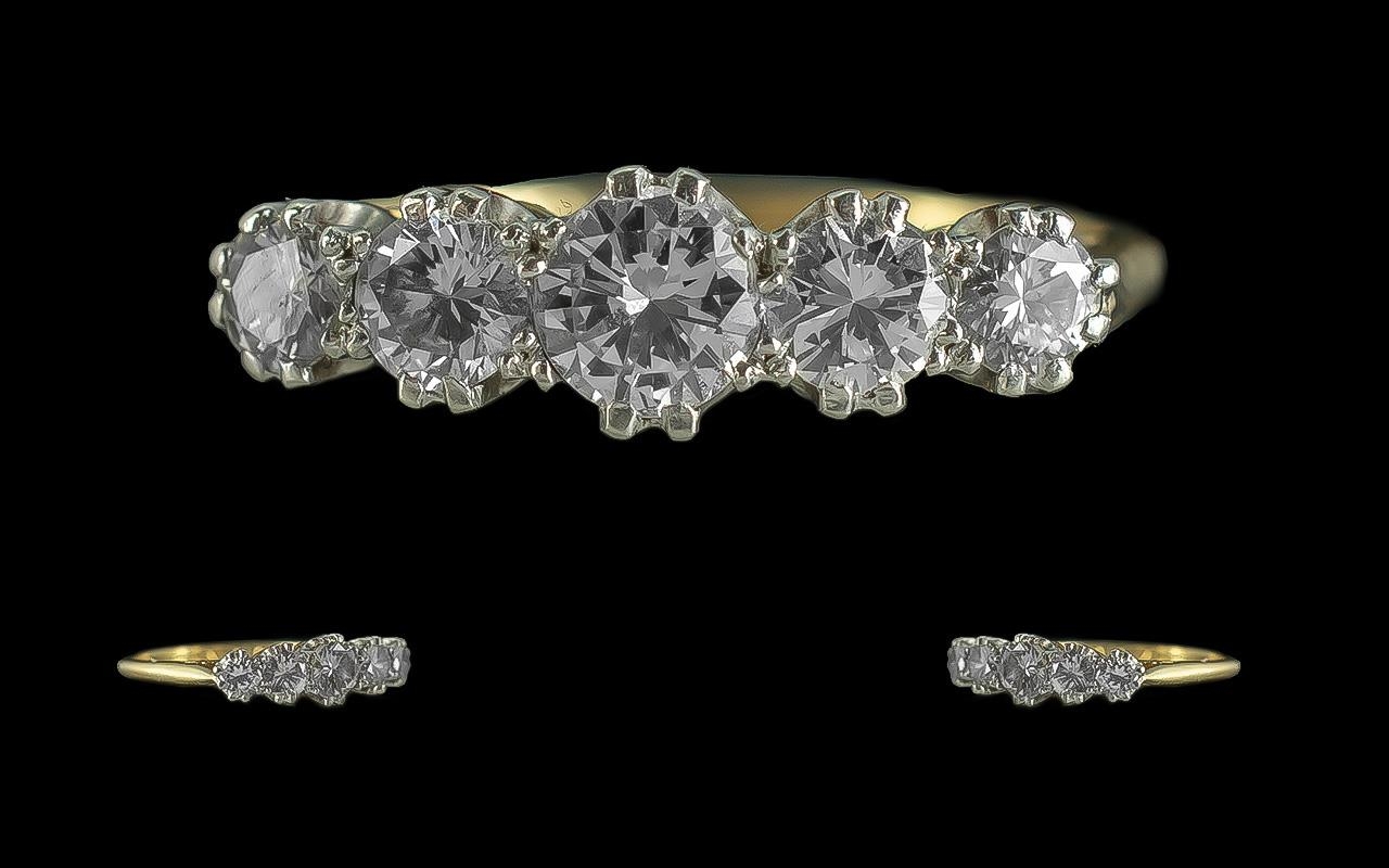 18ct Gold and Platinum Attractive 5 Stone Diamond Set Ring. Marked ...