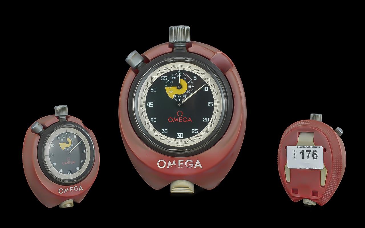 Omega Chrome and Black Rubber Cased Stopwatch and Display Holder, in ...