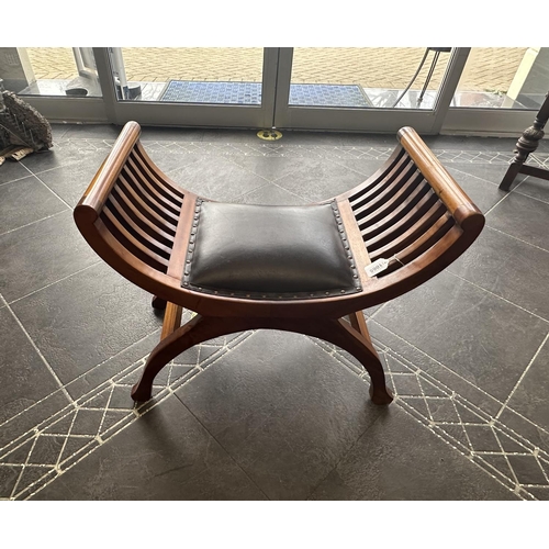 Leather Seated X Frame Stool, 23'' high x 26'' wide, brown leather seat ...