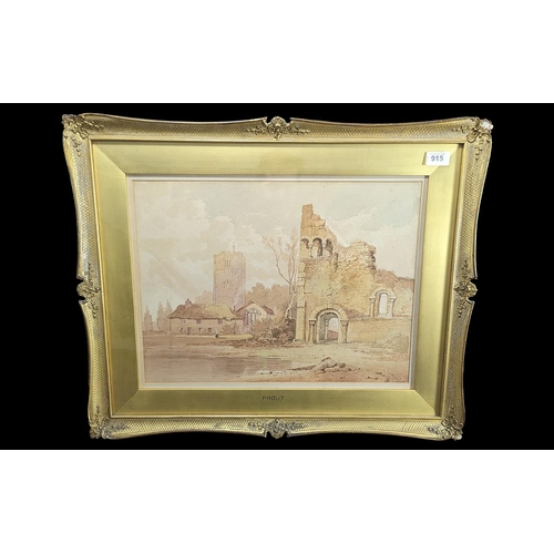 Samuel Prout (1783-1852) Watercolour depicting a church and ruins, with ...