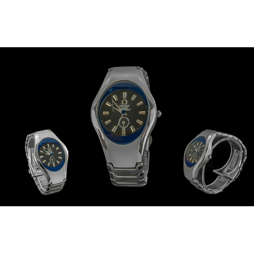 Omega ladies stainless steel quartz wrist watch. features black dial ...