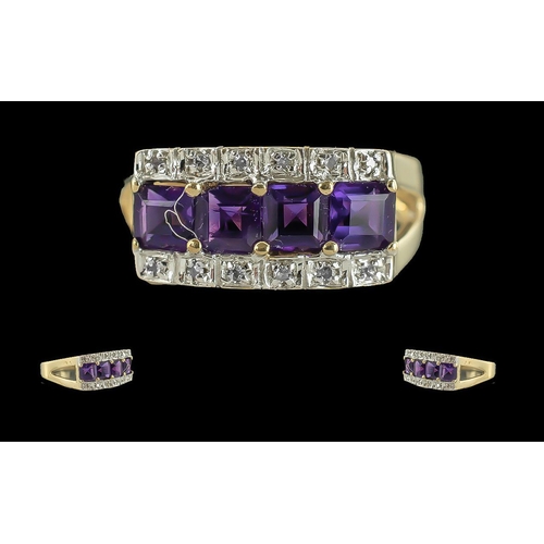 Ladies 9ct Gold Diamond and Amethyst Set Ring, Full Hallmark to ...